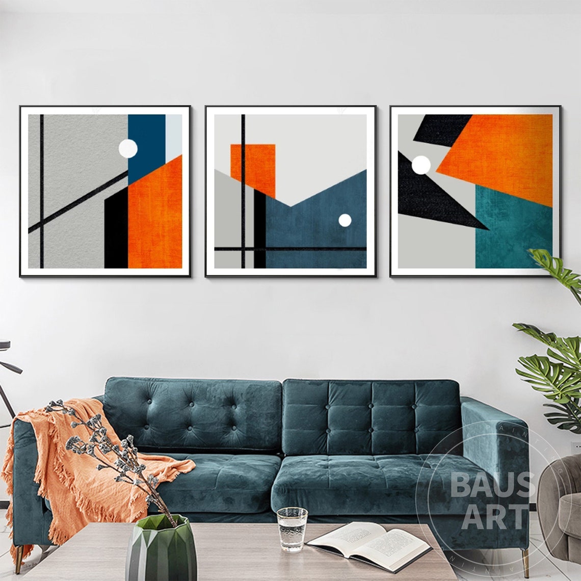 Geometric 3 Pieces Framed Wall Art Set of 3 Prints Green | Etsy