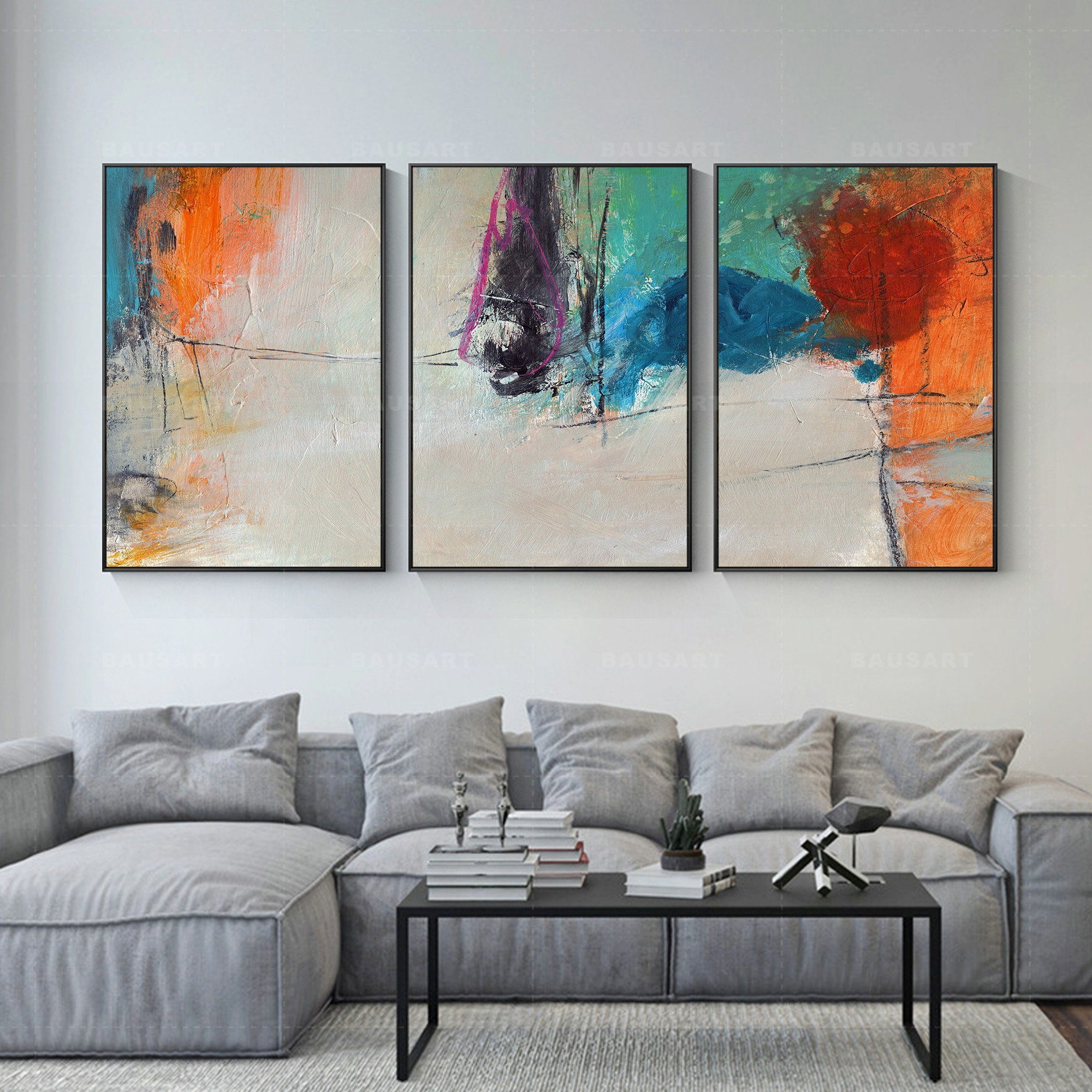 Abstract Colorful Print on Canvas Large 3 piece Painting | Etsy