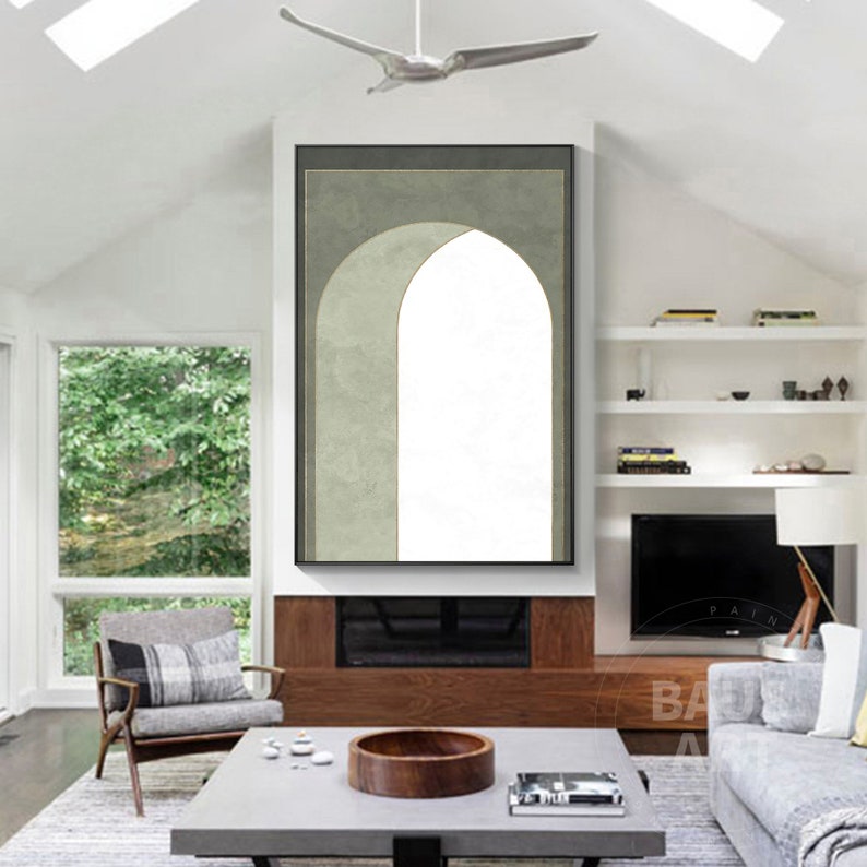 Olive Green Color Arches Abstract Geometric Print Painting on - Etsy