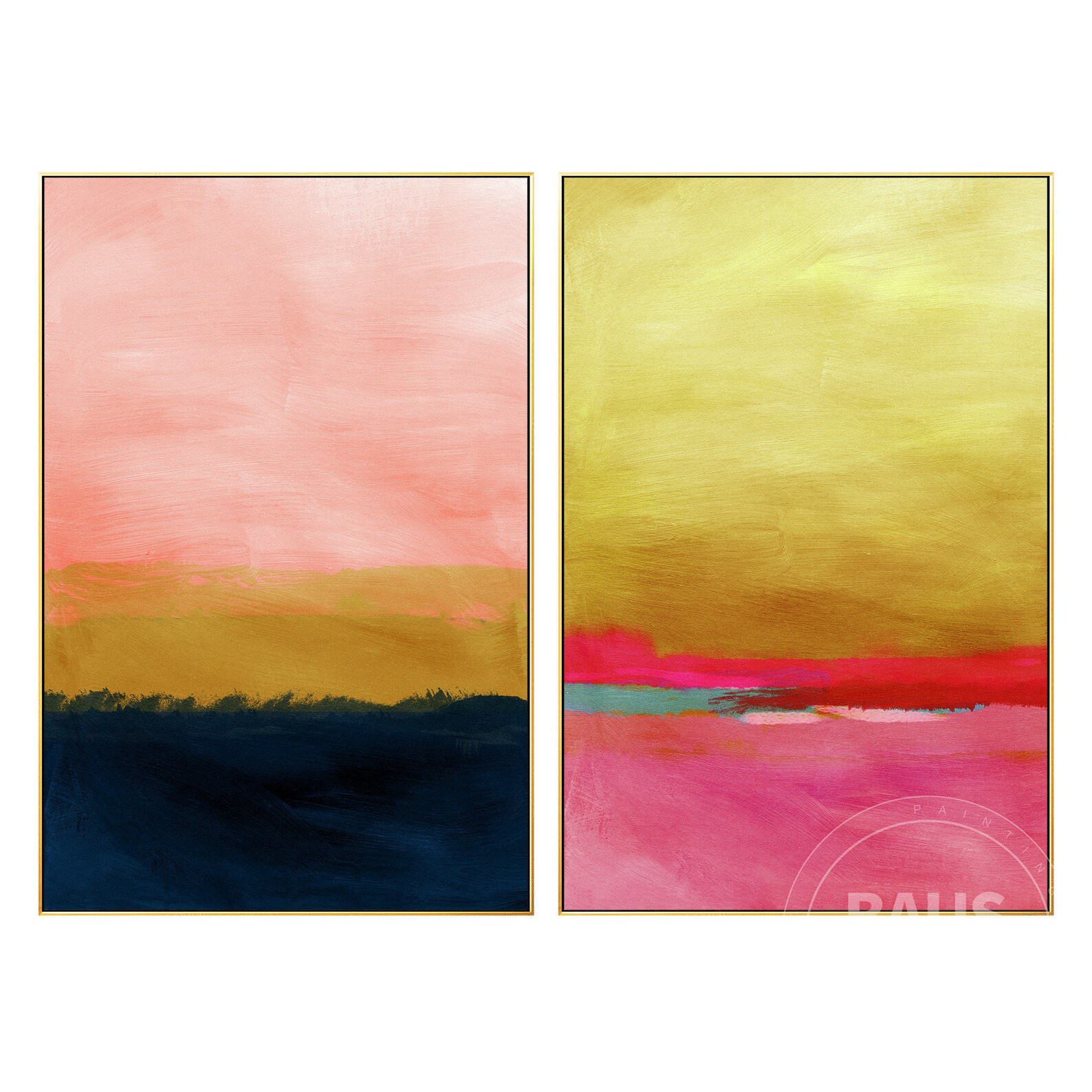 Pink Yellow Abstract Print on Canvas Set 2 Prints Framed Wall - Etsy