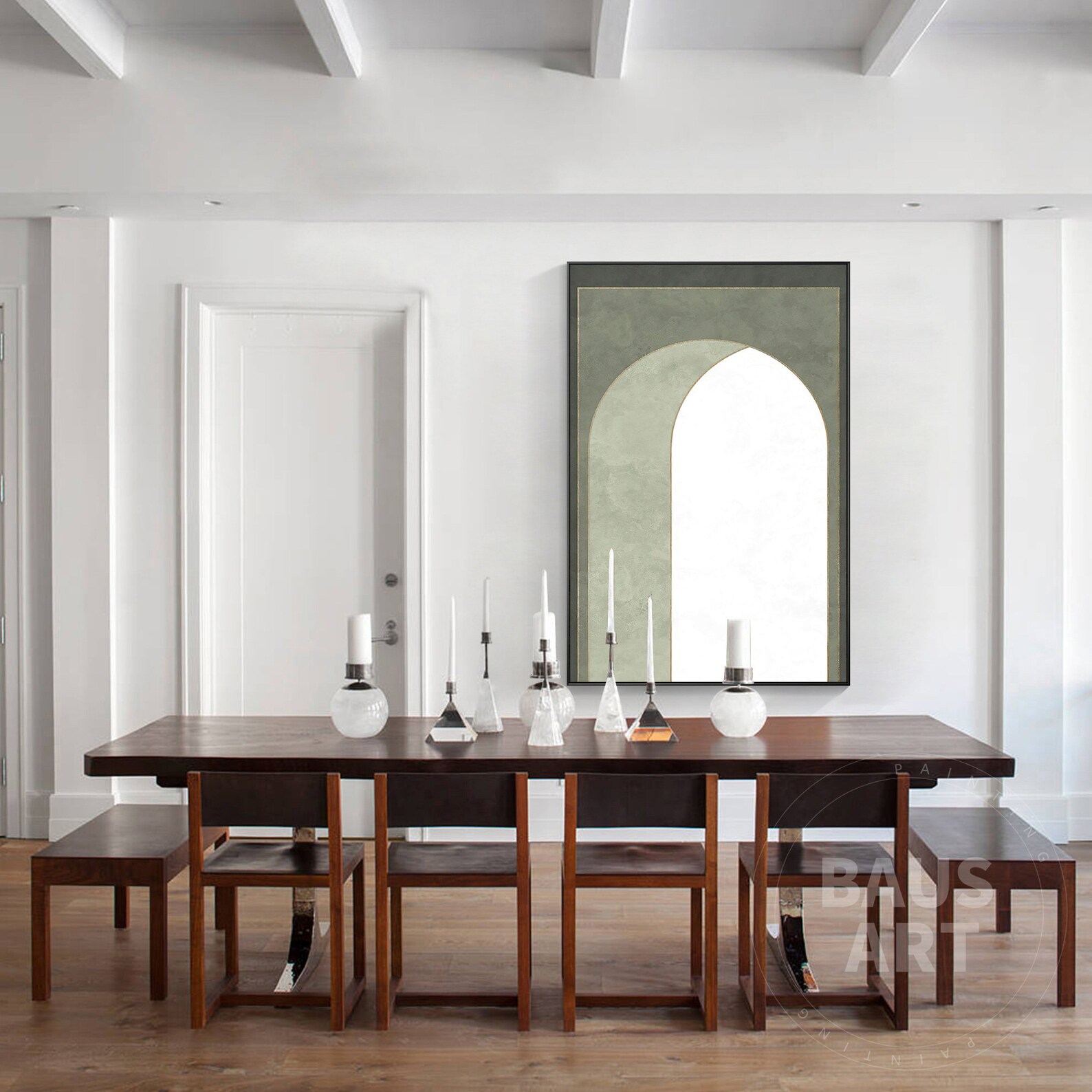 Olive Green Color Arches Abstract Geometric Print Painting on Canvas ...