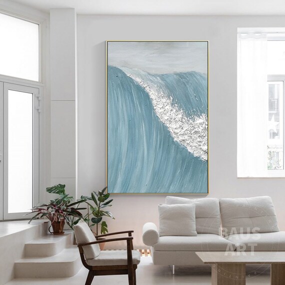Large Light Blue Acrylic Ocean Wave Abstract Painting on - Etsy