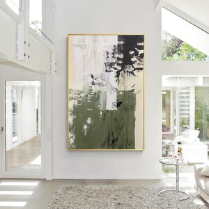 Army Green Abstract Painting Large Wall Art,beige Black Wall Art ...
