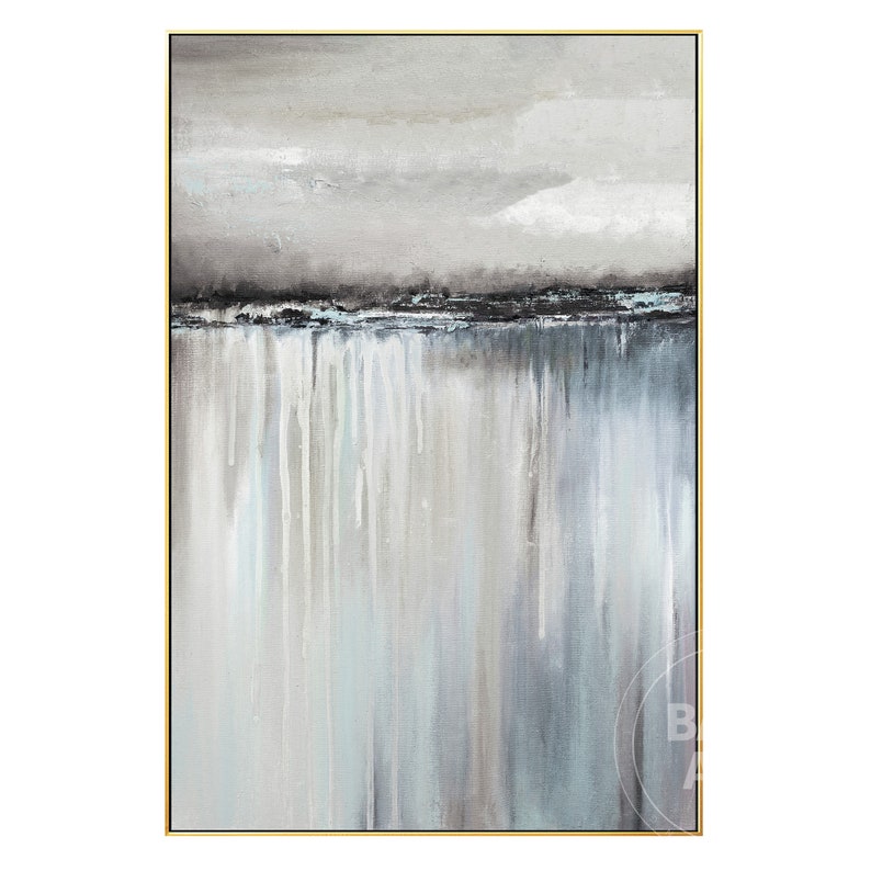 Abstract Painting Framed Wall Art Gray Teal Abstract Art on - Etsy