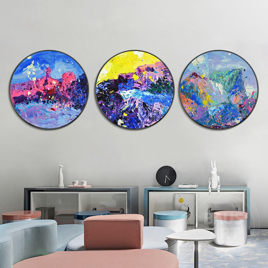 Große Runde Wand Kunst abstrakte Druck gerahmt Wand Kunst Set | Etsy