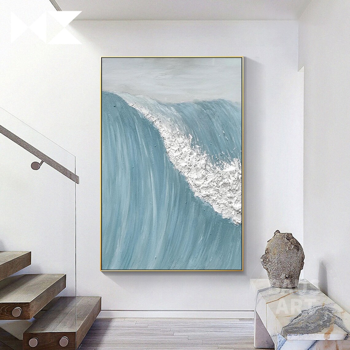 Large Light Blue Acrylic Ocean Wave Abstract Painting on - Etsy