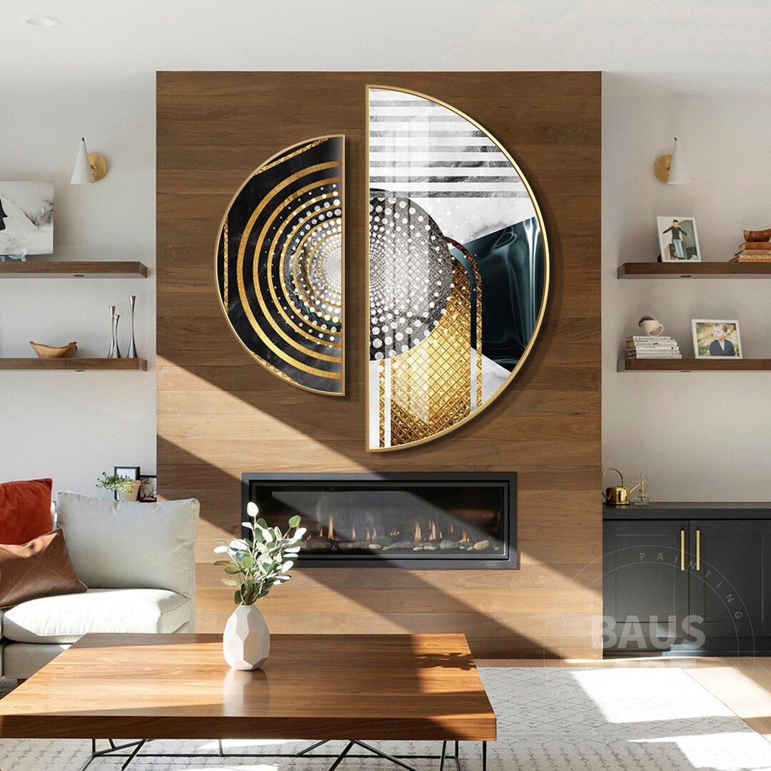 Geometric Asymmetric Round Print Painting on Canvas Set of 2 Pieces ...
