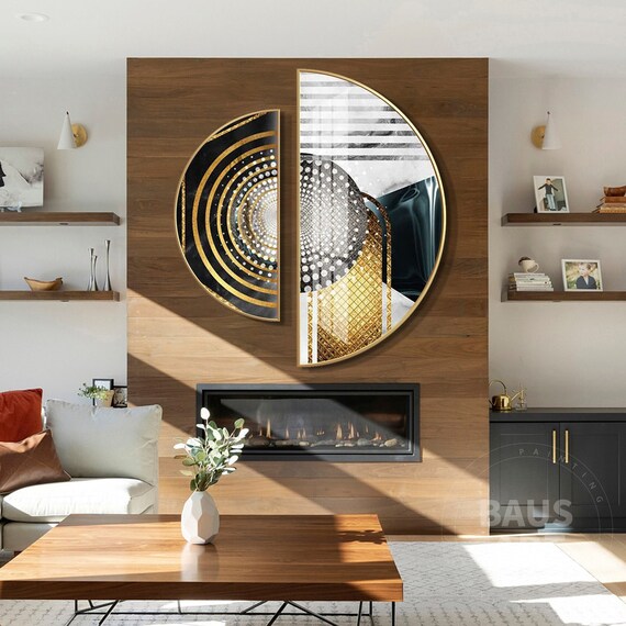 Geometric Asymmetric Round Print Painting on Canvas Set of 2 | Etsy