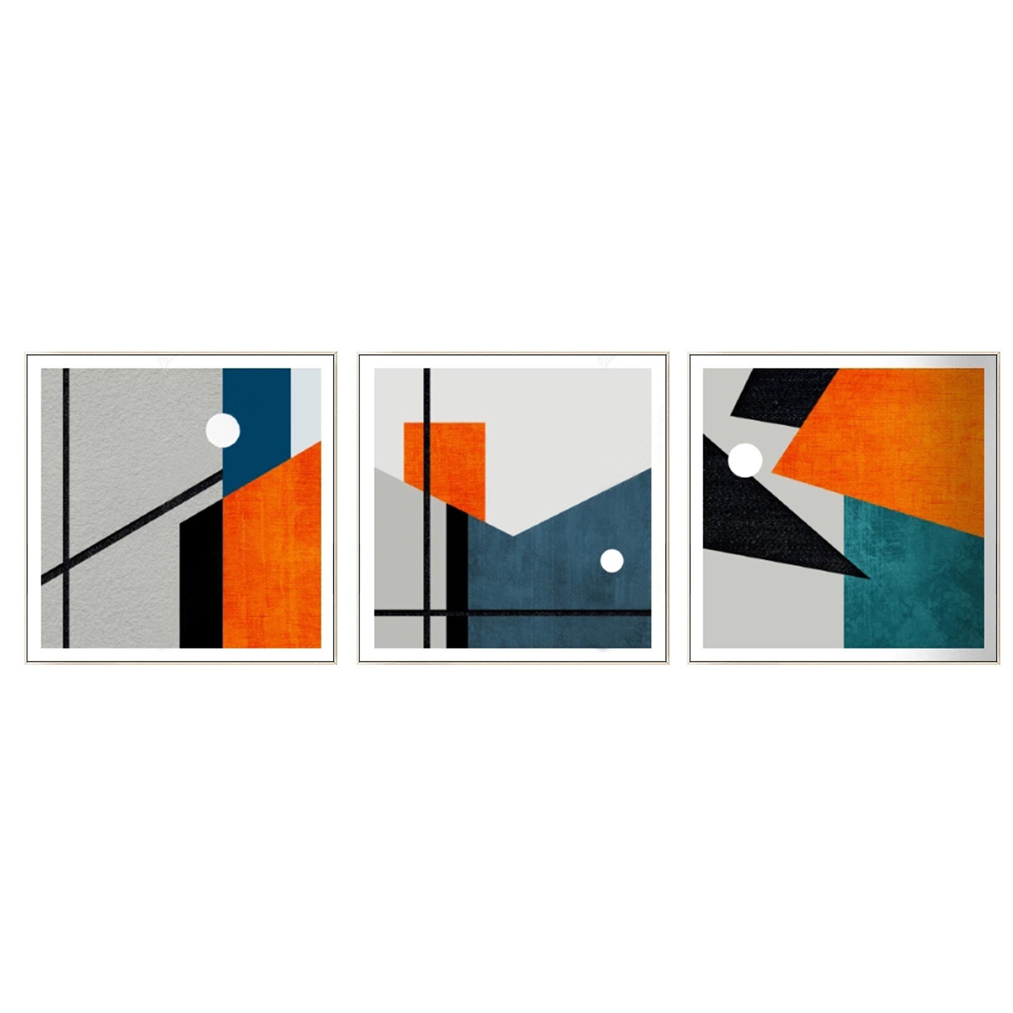Geometric 3 Pieces Framed Wall Art Set of 3 Prints Green Orange Blue ...