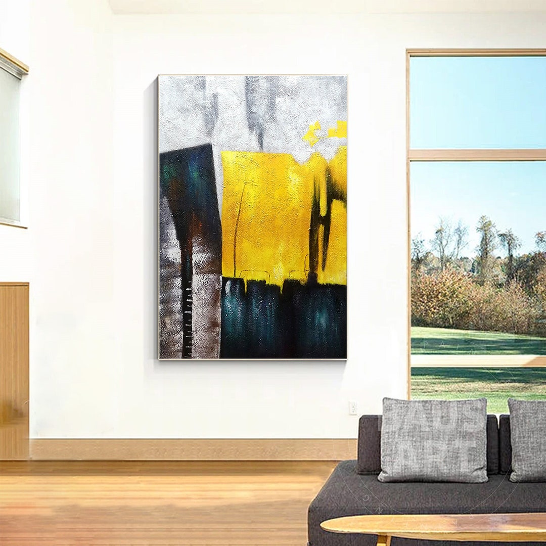 Abstract Deep Blue Yellow Art Original Abstract Acrylic Painting ...