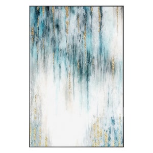 Turquoise Blue Abstract Acrylic on Canvas Painting Frame Wall Art White ...