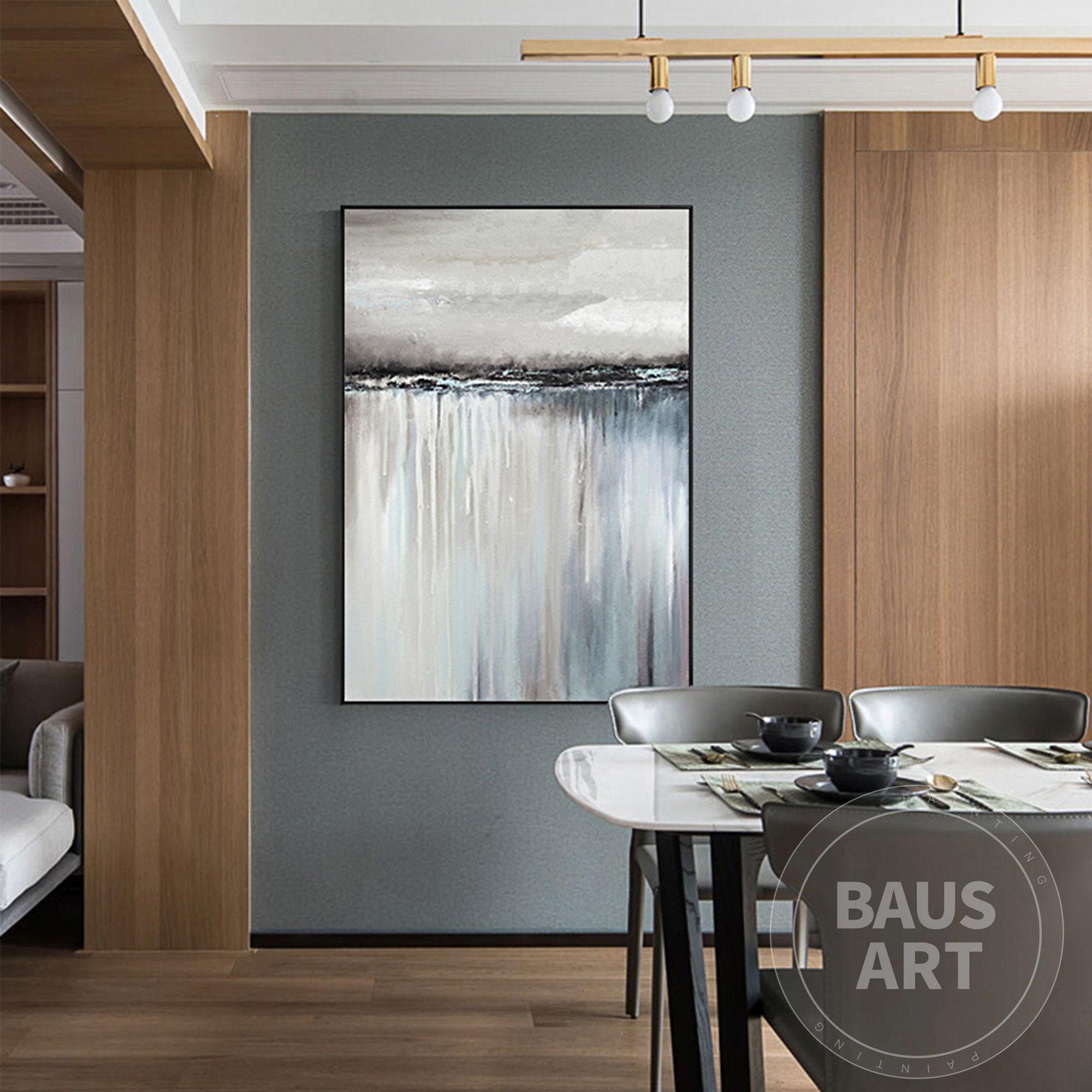 Abstract Painting Framed Wall Art Gray Teal Abstract Art on | Etsy