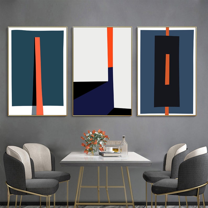 Set of 3 Minimalist Geometric Prints on Canvas 3 Piece Framed - Etsy