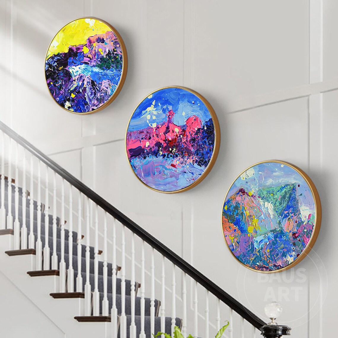 Große Runde Wand Kunst abstrakte Druck gerahmt Wand Kunst Set | Etsy