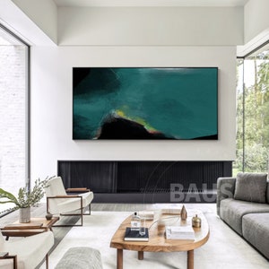 Deep Green Black Abstract Painting Ocean Reef Wall Art Pine Green ...