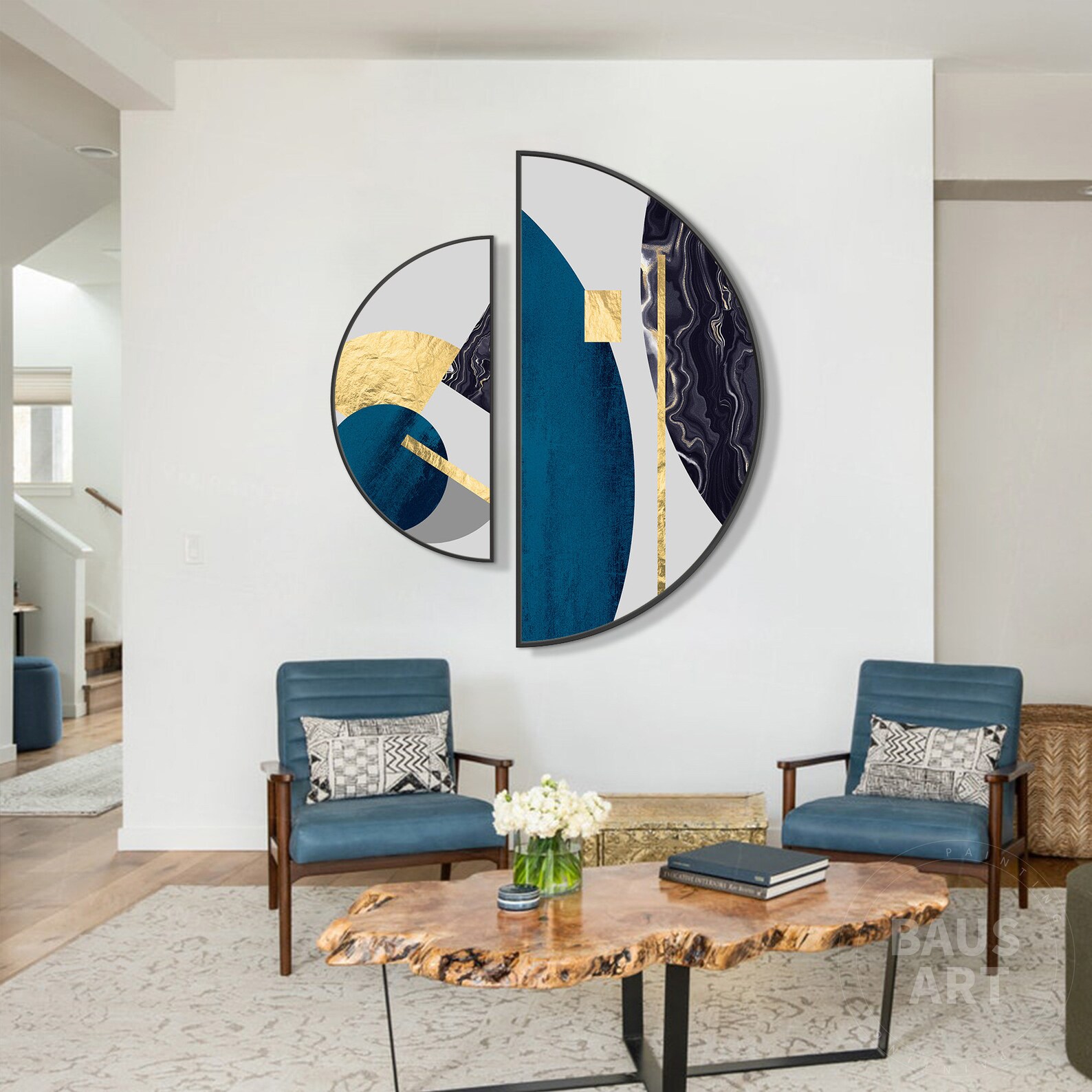 Geometric Prints Asymmetric Round Prints on Canvas Set of 2 Pieces ...