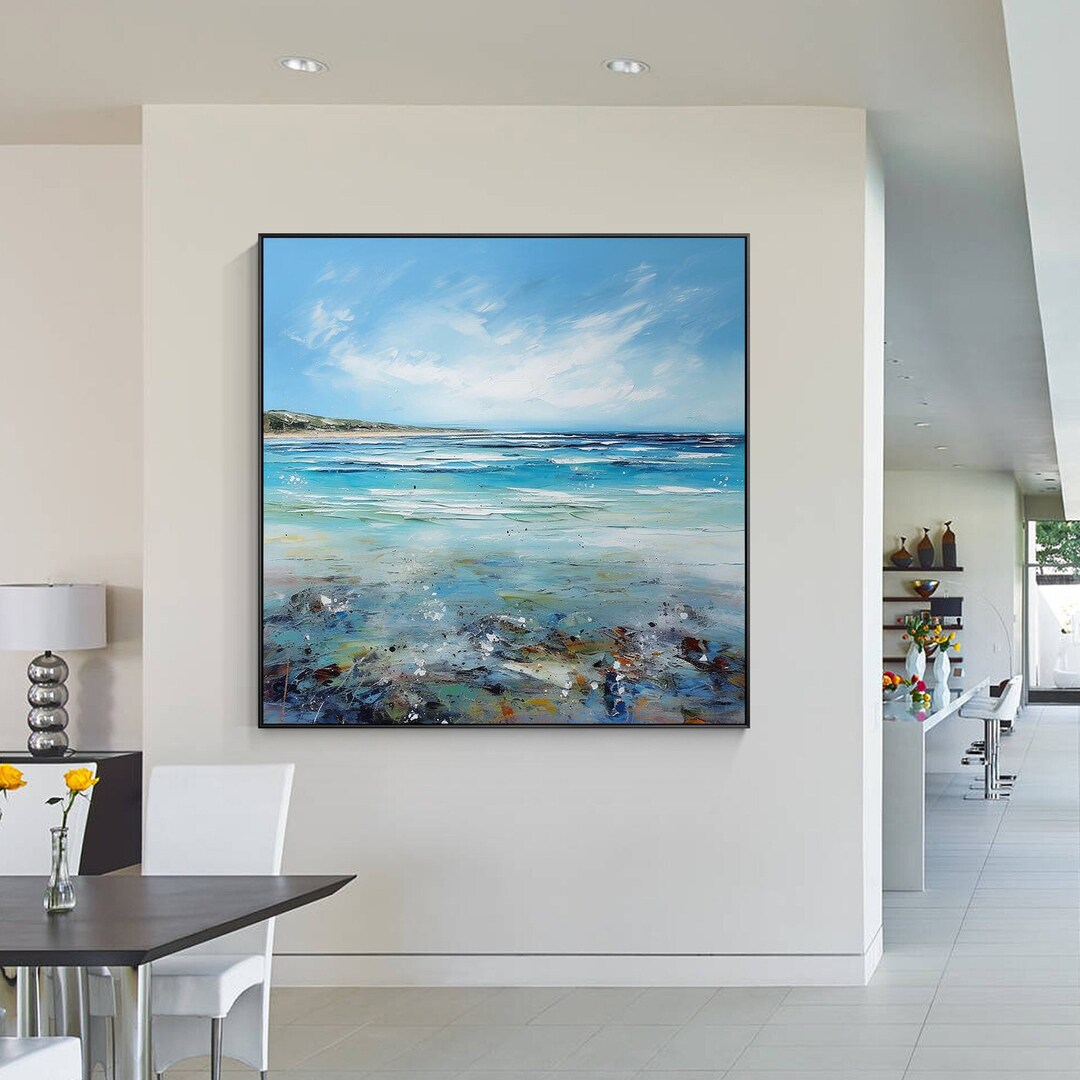 Large Abstract Blue Wall Art Acrylic Painting on Canvas Textured ...