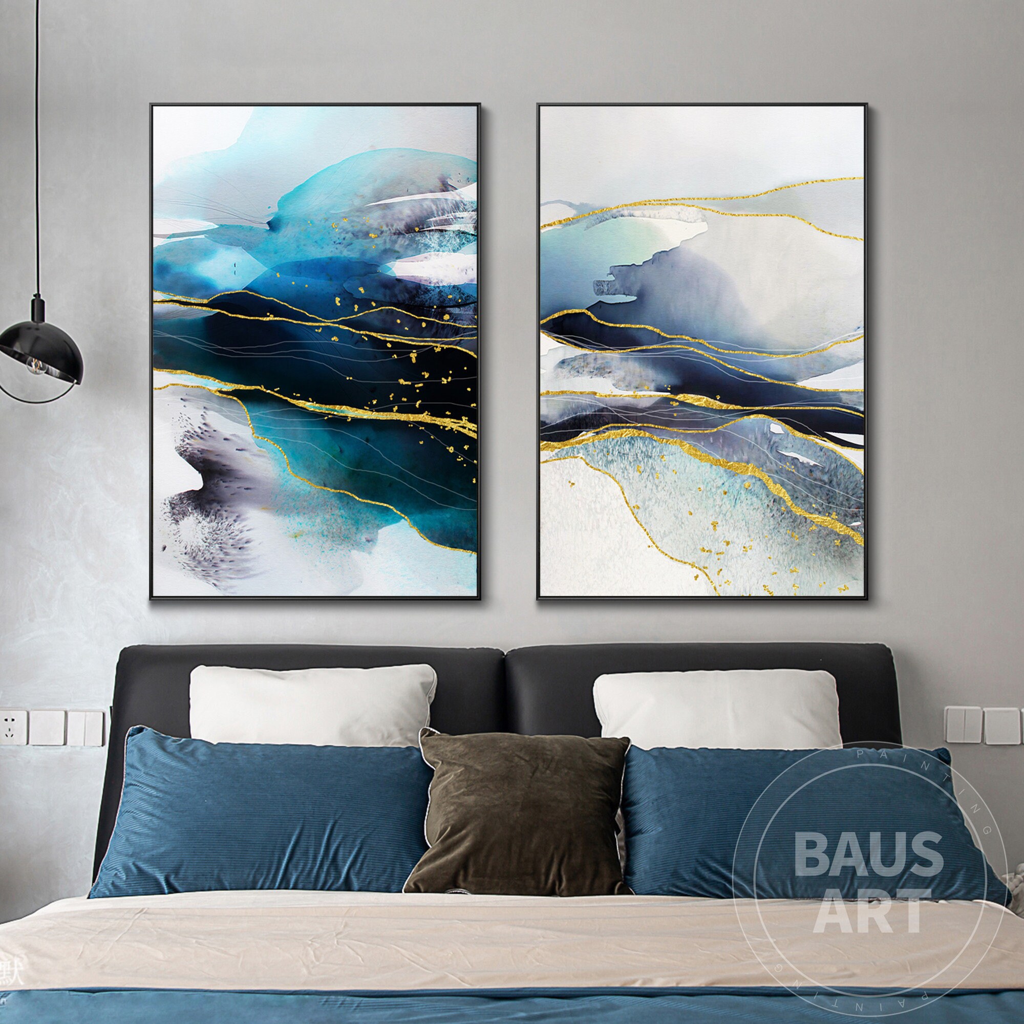 2 Pieces Wall Art Abstract Ink Watercolor Pour Fluid Prints on Canvas ...