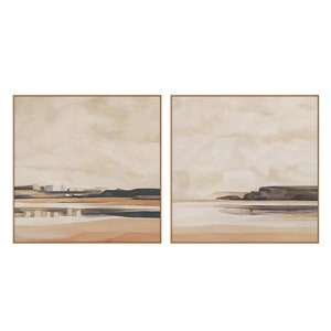 BOHO Wall Art Set of 2 Wabisabi Painting Abstract Arylic on Canvas Large Minimalist Brown Wall ...