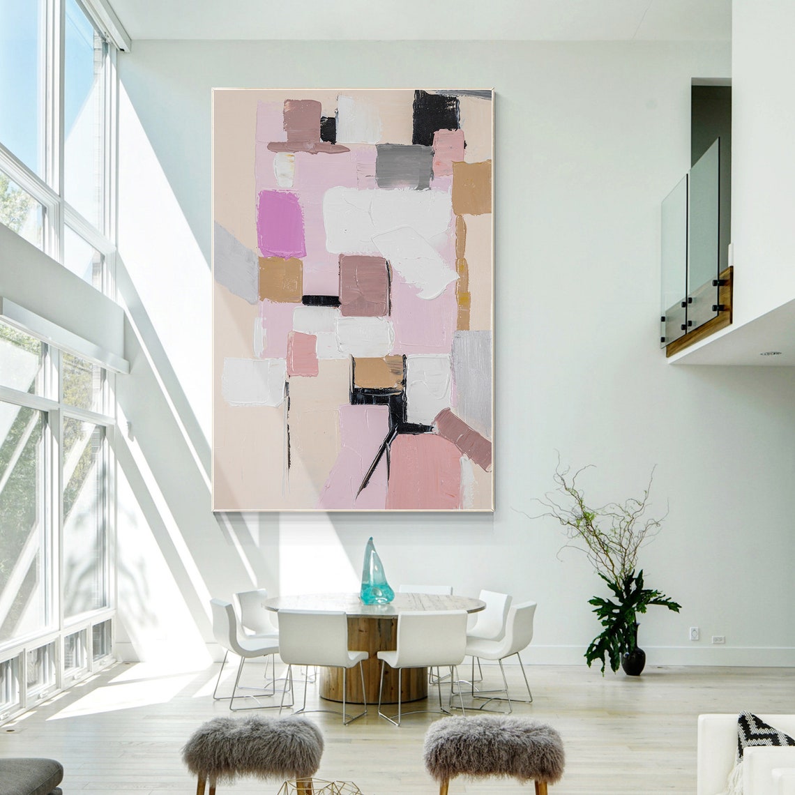 Creamy Abstract Textured Original Canvas Large Abstract Wall Art Pink ...