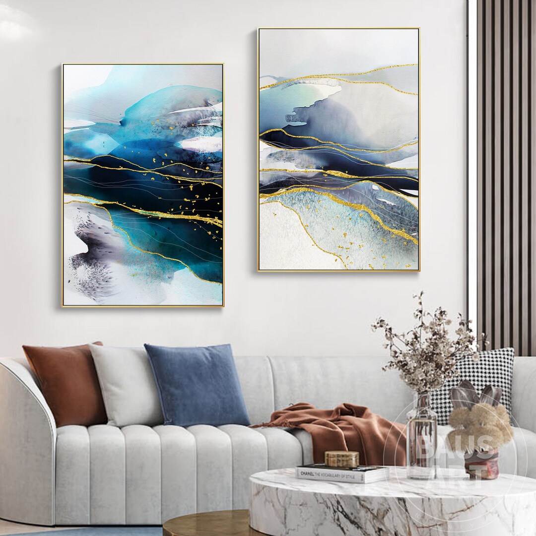 2 Pieces Wall Art Abstract Ink Watercolor Pour Fluid Prints on Canvas ...