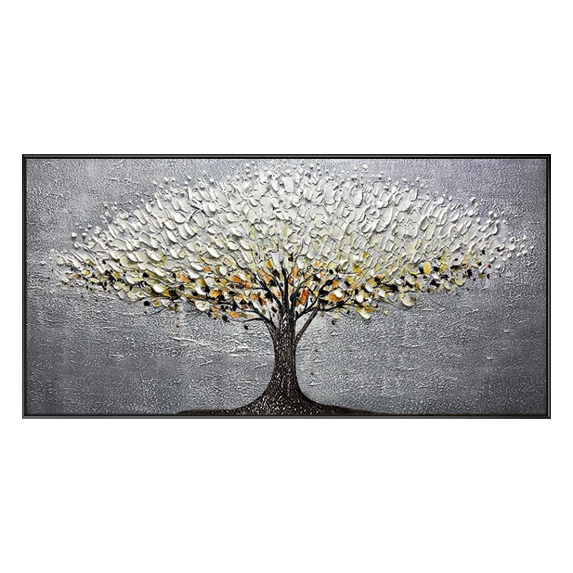 Abstract Blossom Tree Wall Art Large Framed Wall Art Gray 3D Textured ...
