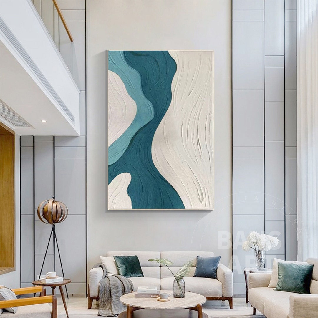 Minimalist Abstract Turquoise Blue Wall Art, Wabi-sabi Modern Wall Art ...