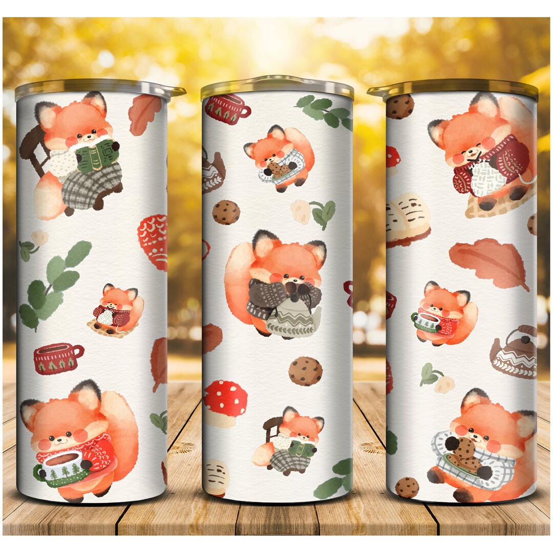 Kawaii Cozy Foxes in Fall 20 Oz Drinking Tumblers W/ Metal - Etsy