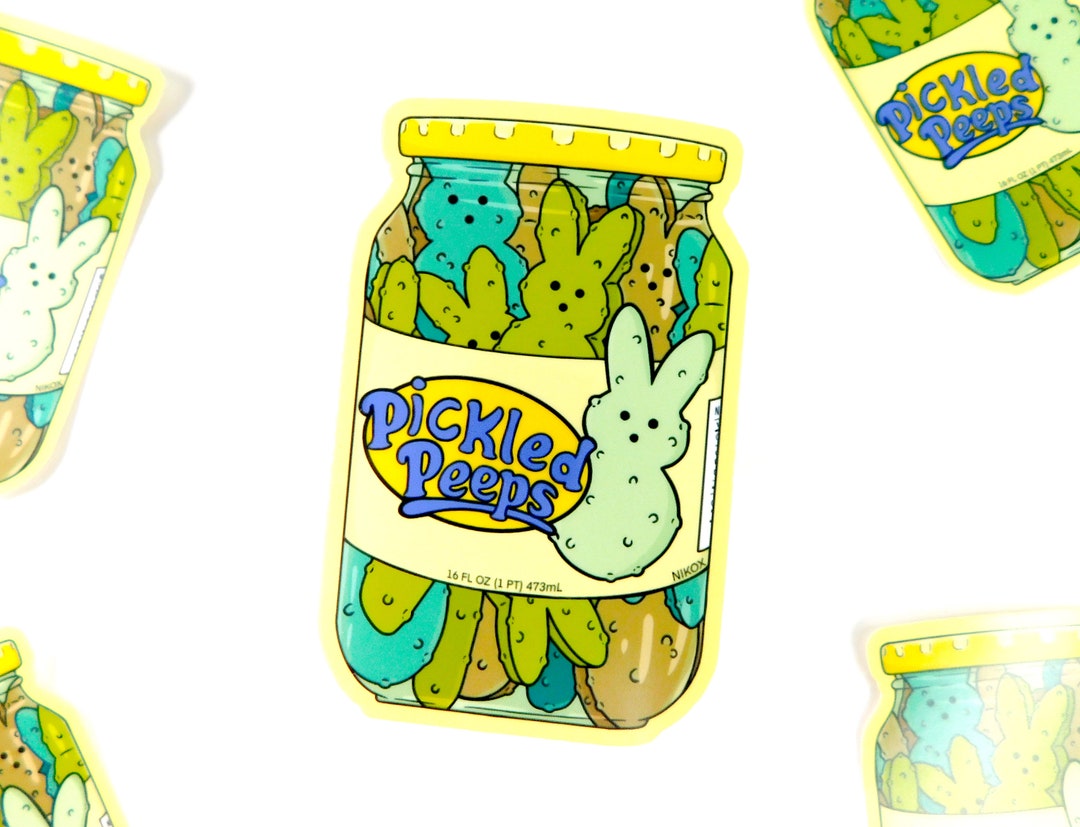 Pickled Peeps - Laminated Sticker 3" X 1.9" Inches - Easter Basket ...