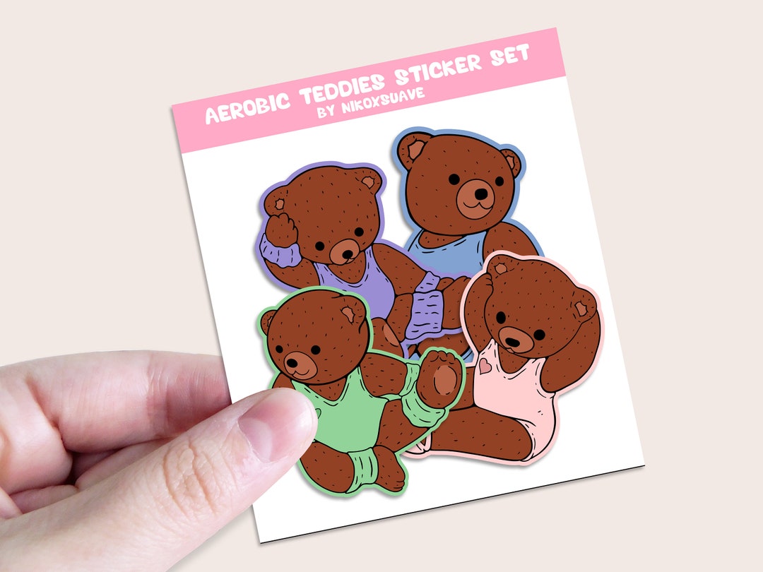 Aerobics Teddy Bears Sticker Pack - Set of 4 - Laminated Matte Stickers ...