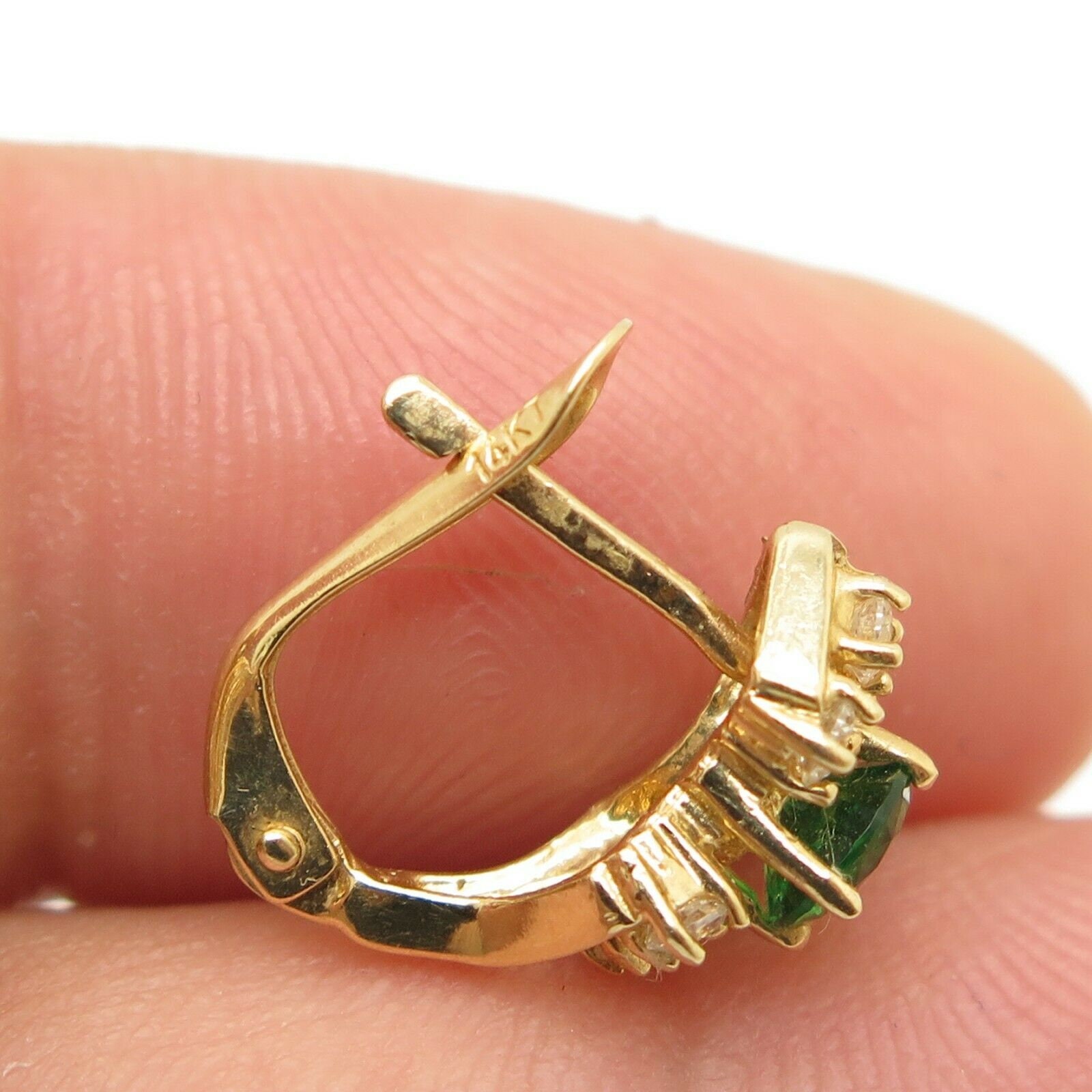 14K Yellow Gold Emerald & Cubic Zirconia English Lock Earrings | Etsy