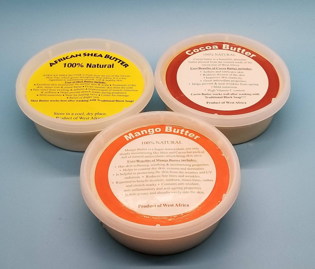 Raw Shea, Cocoa, Mango Butter Trio, Natural Moisturizer - Etsy