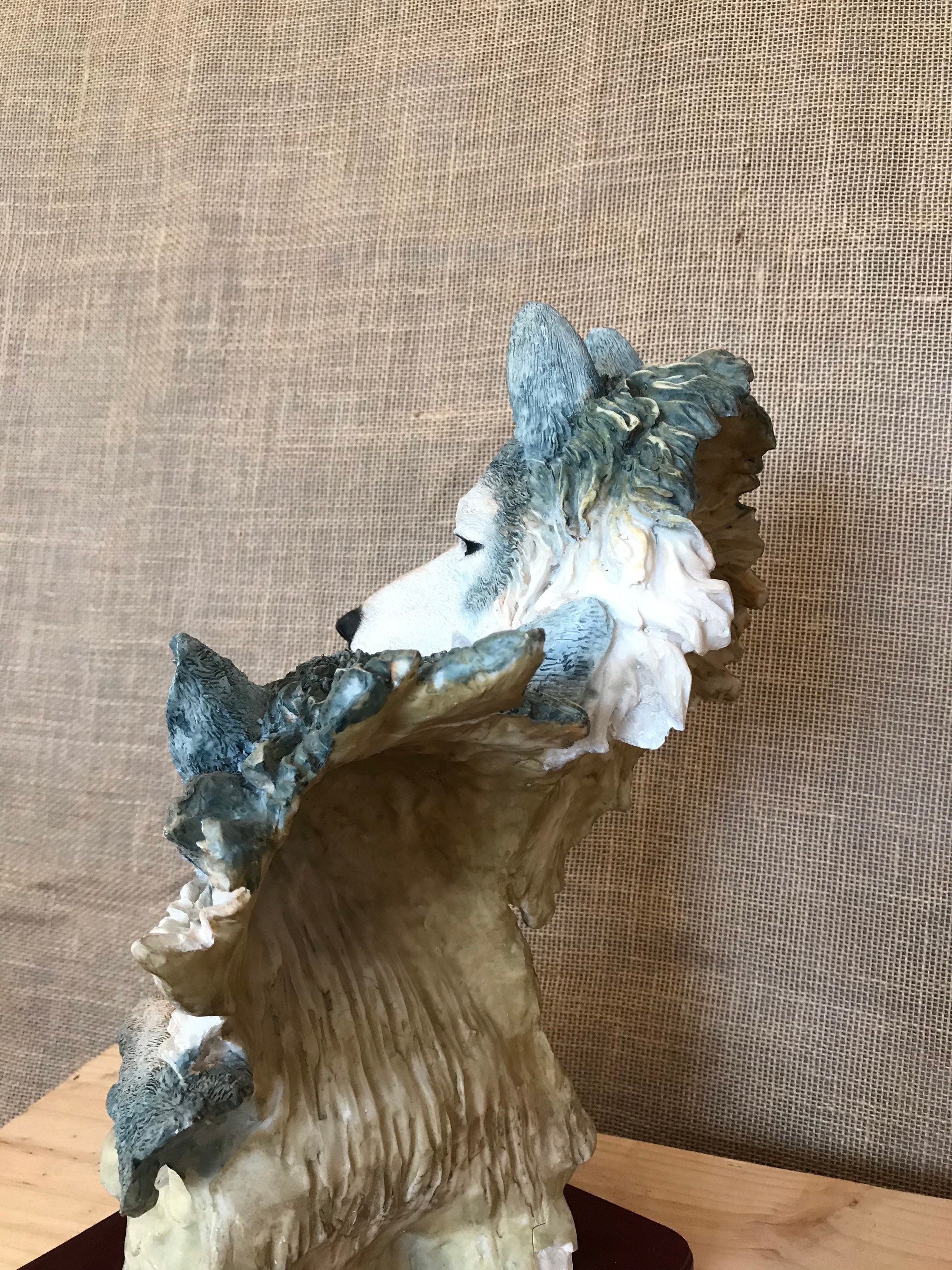 Sculpted Wolf Large Sculpture Statue Grey Snow Wolves Tabletop | Etsy