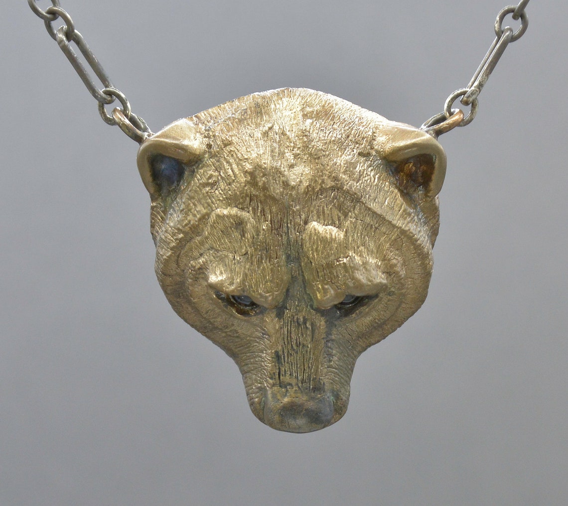 Brooke Stone Grizzly Bear Bronze Necklace - Etsy