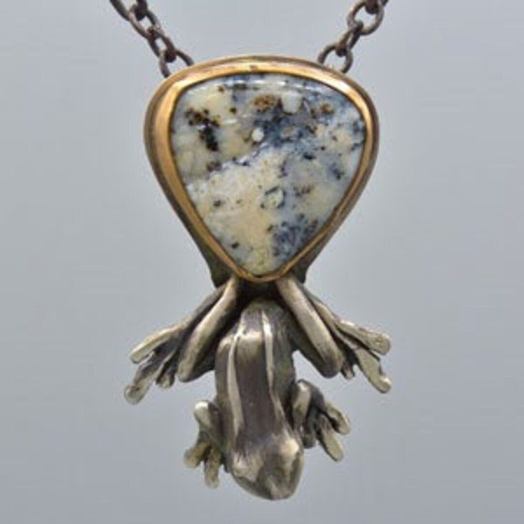 Brooke Stone Frog With Moss Agate Silver Necklace - Etsy