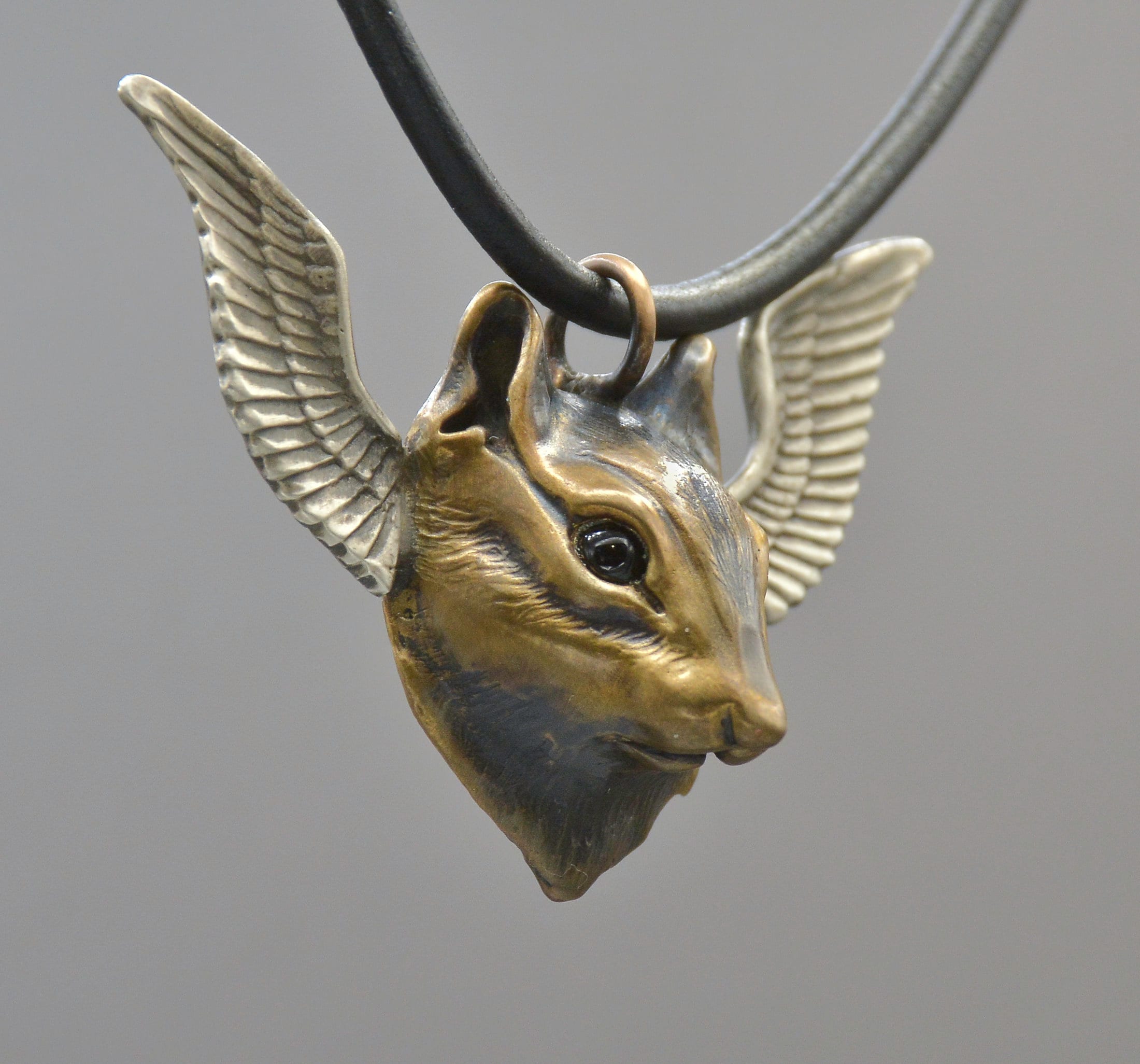 Brooke Stone Chipmunk With Silver Wings Bronze Necklace - Etsy