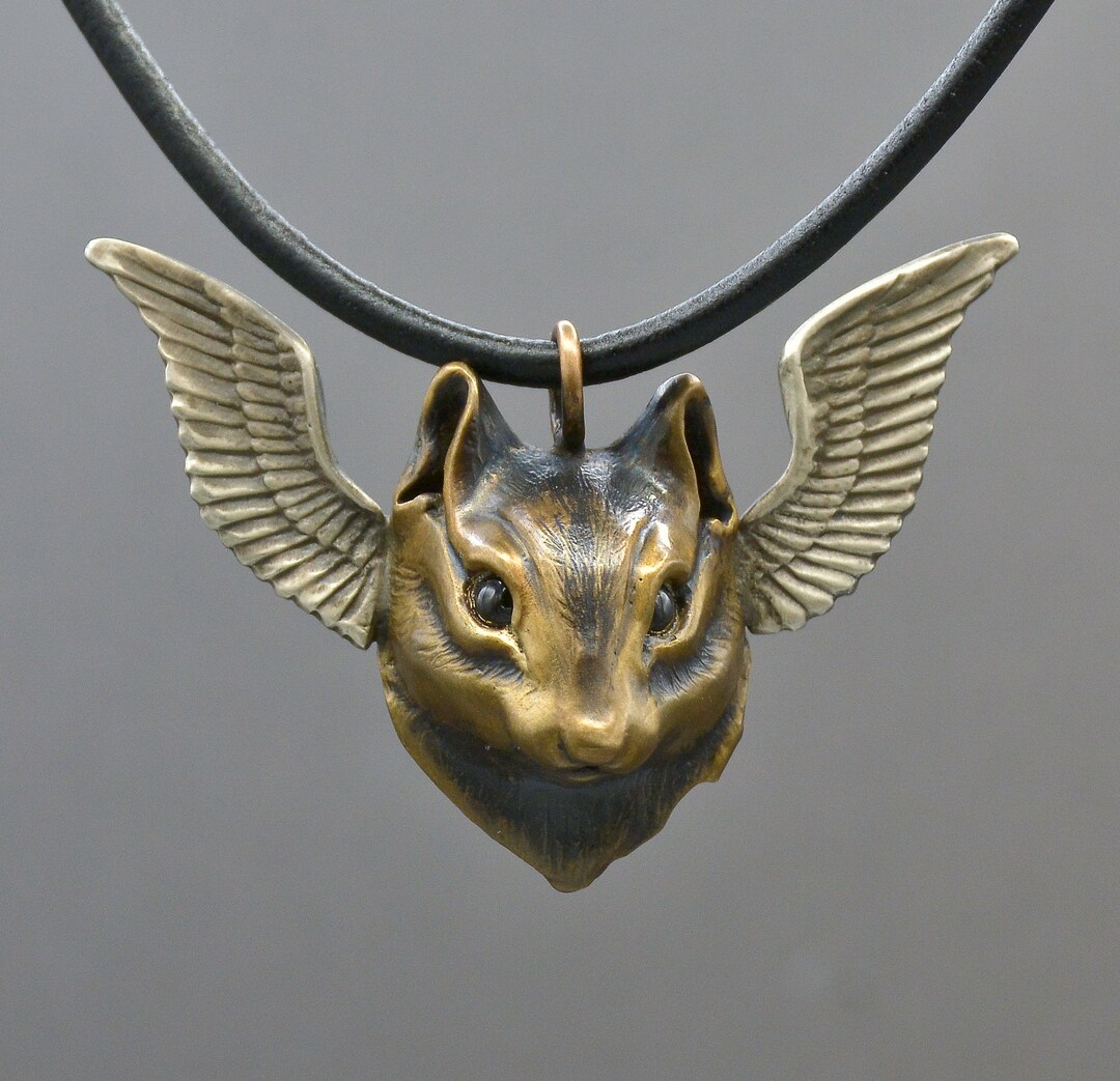Brooke Stone Chipmunk With Silver Wings Bronze Necklace - Etsy