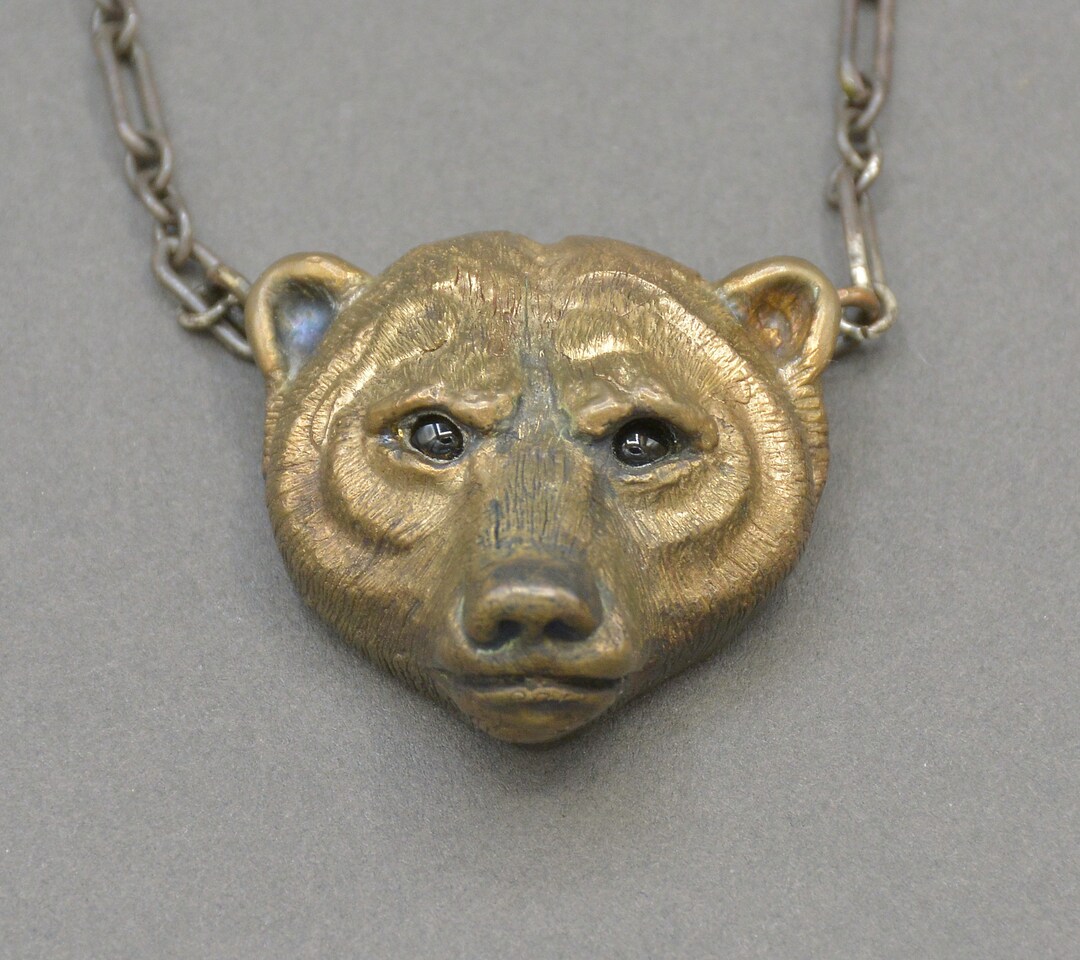 Brooke Stone Grizzly Bear Bronze Necklace - Etsy