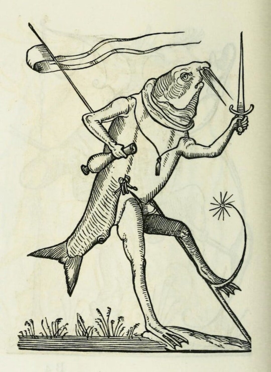 Sir Fish Renaissance Print, Medieval Art, Woodcut, Richard Breton, Goth ...