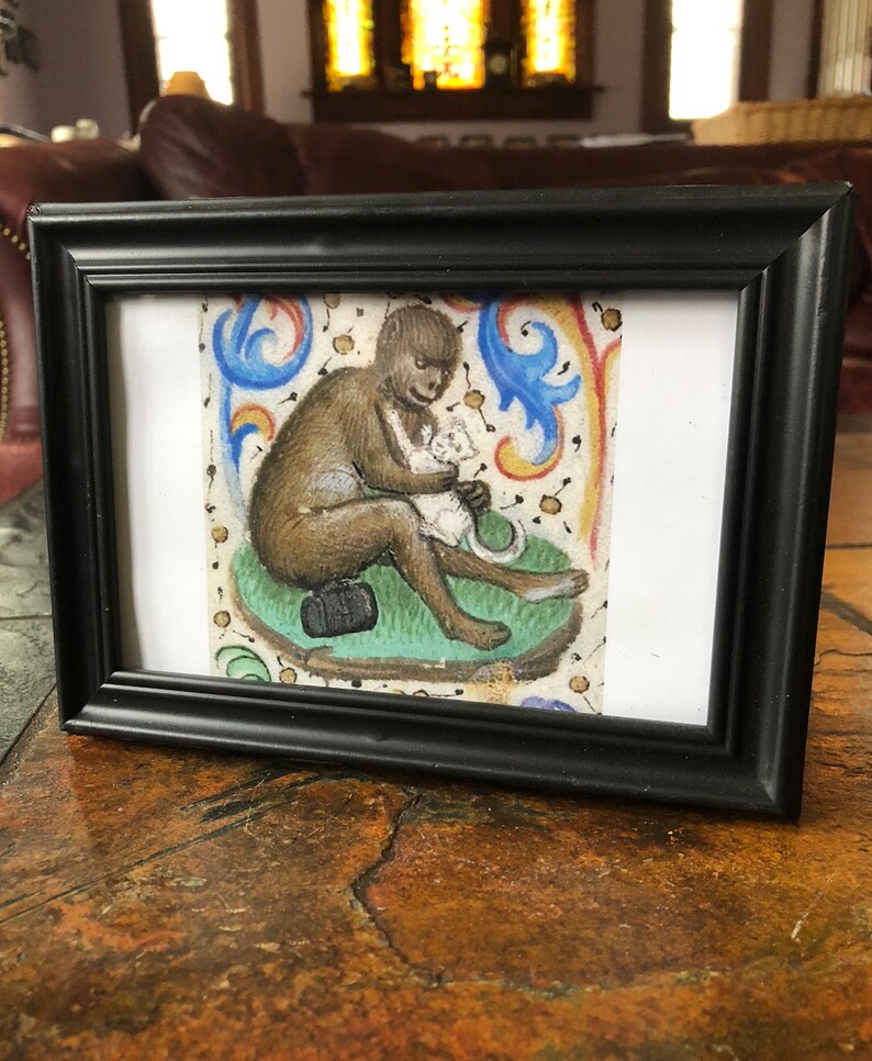 Monkey & Cat V Medieval Print, Cute Art Gift, Home Wall Decor, Bestiary ...