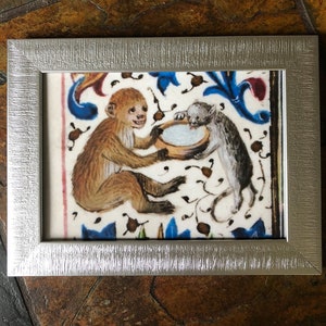 Monkey & Cat IV Medieval Print, Cute Art Gift, Home Wall Decor ...