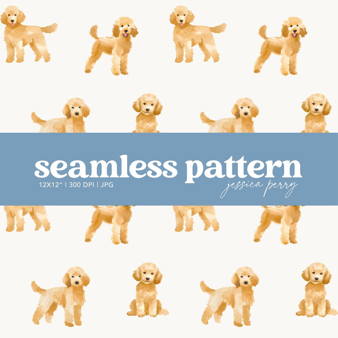 Watercolor Golden Doodle Seamless Pattern, Goldendoodle Dogs Repeating ...