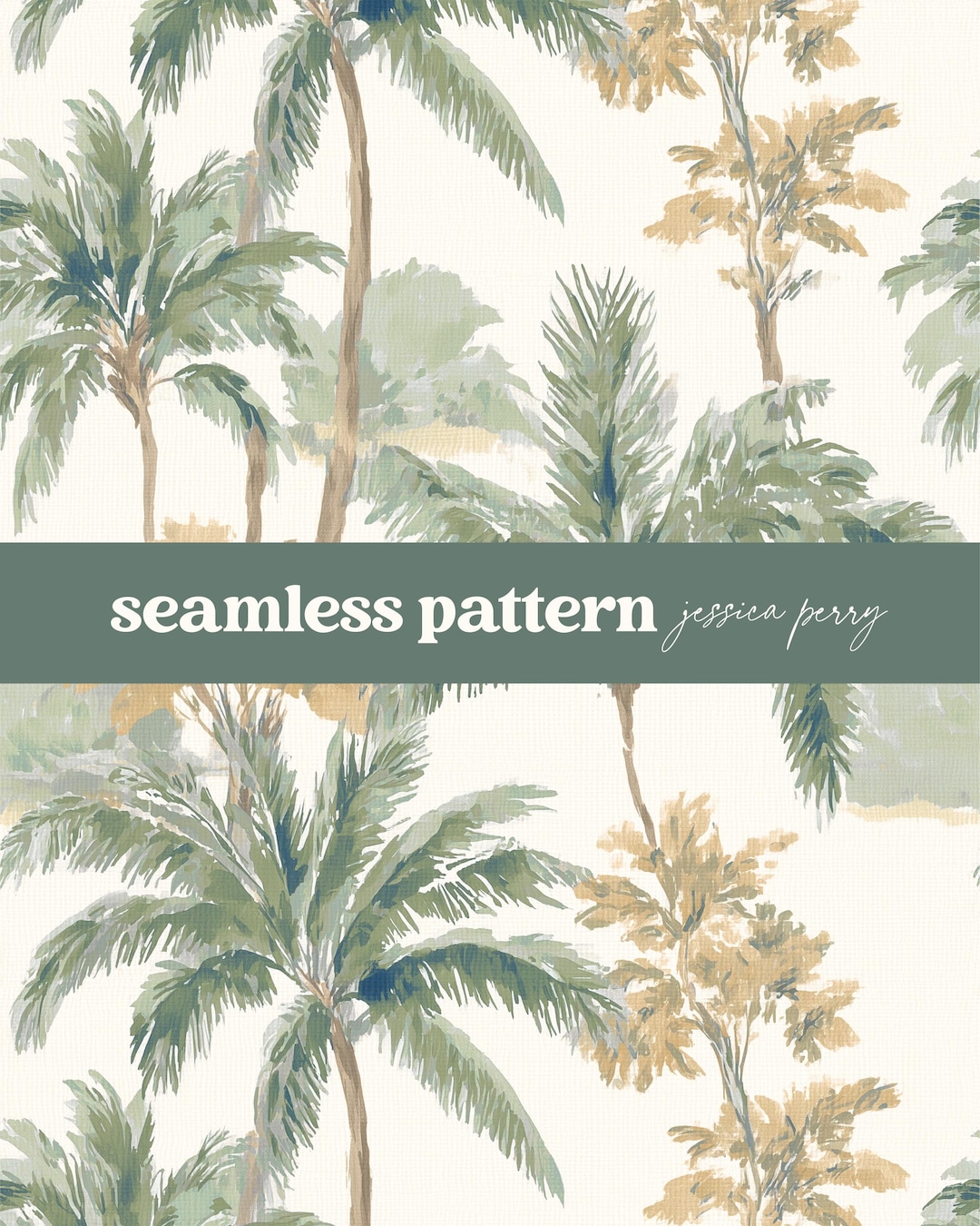 Sage Green Palm Trees Seamless Pattern, Tropical Palms Repeating ...
