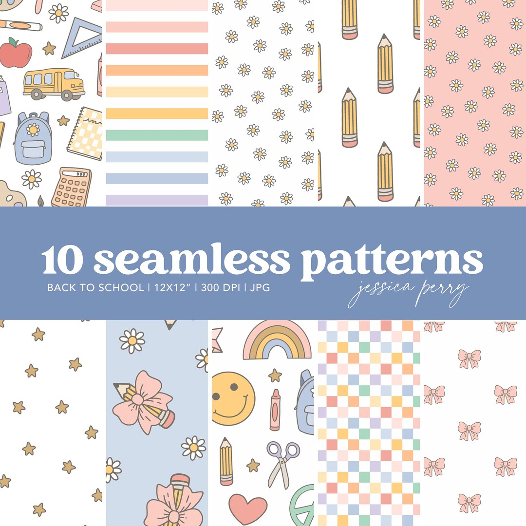 Retro Back to School Seamless Patterns, Colorful Rainbow Teacher ...