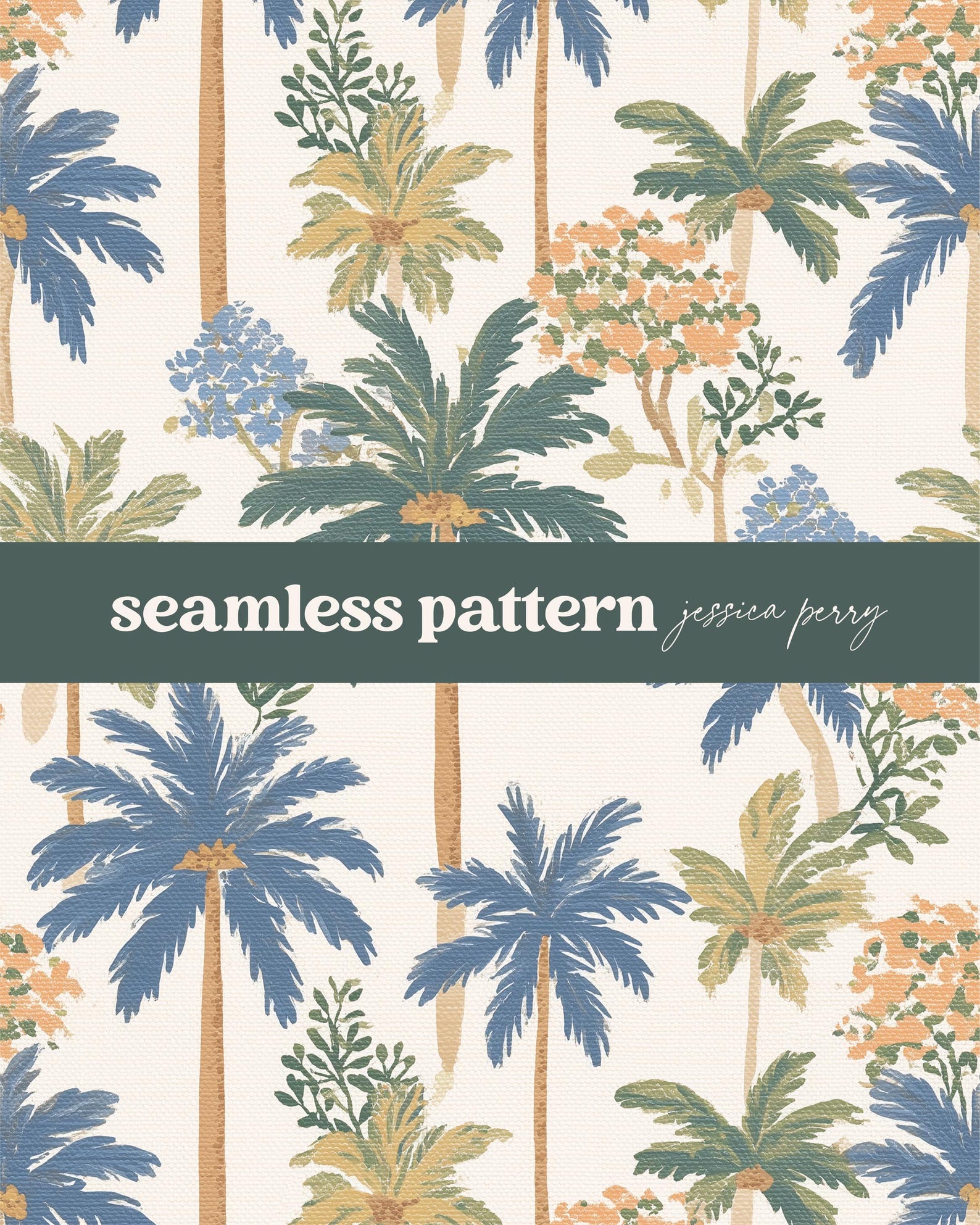 Tropical Palm Trees Seamless Pattern, Blue and Sage Palms Repeating ...