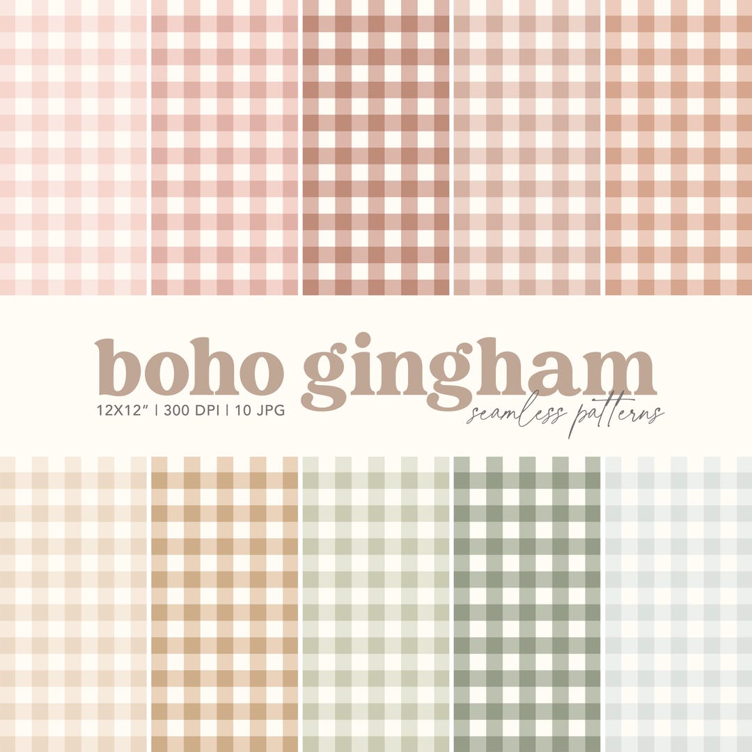 Boho Muted Gingham Seamless Patterns, Earth Tone Gingham Repeating ...