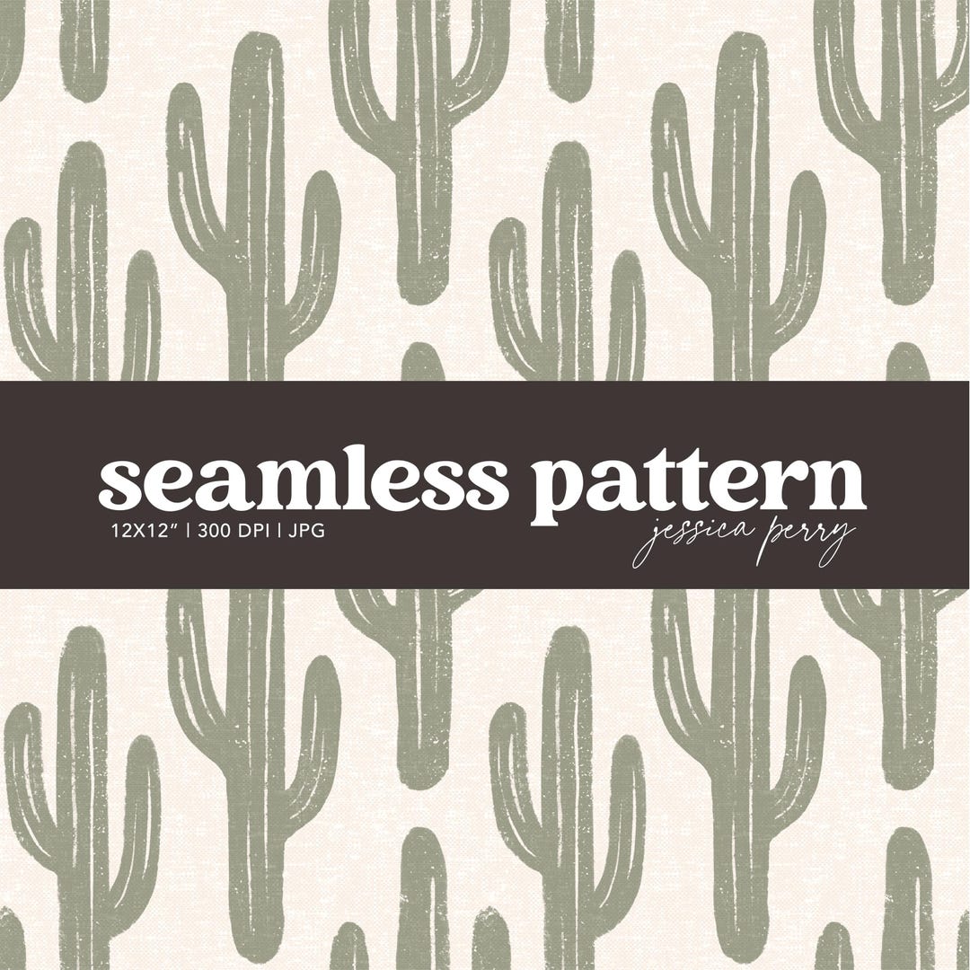 Sage Green Saguaro Cactus Seamless Pattern, Southwestern Block Print ...