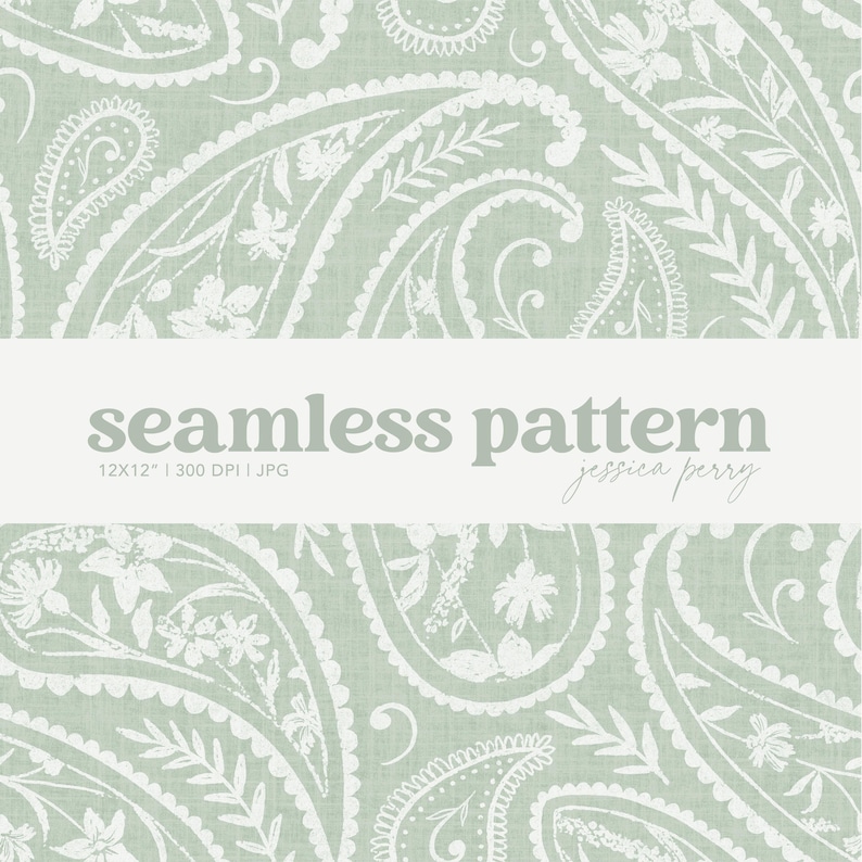 Sage Green Wildflower Paisley Seamless Pattern, Floral Paisley ...