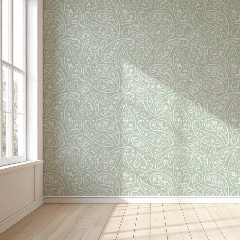 Sage Green Wildflower Paisley Seamless Pattern, Floral Paisley ...