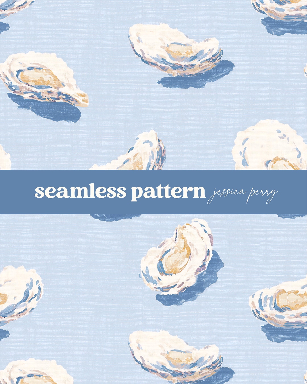 Blue Oyster Seamless Pattern, Coastal Oysters Repeating Pattern, Beach ...